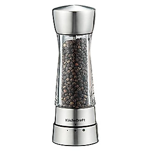 KucheCraft Pepper Grinder - Easy Grip Pepper Mill Grinder or Salt Grinder Refillable - Stainless Steel Peppercorn Grinder with Upgraded Grinding Precision