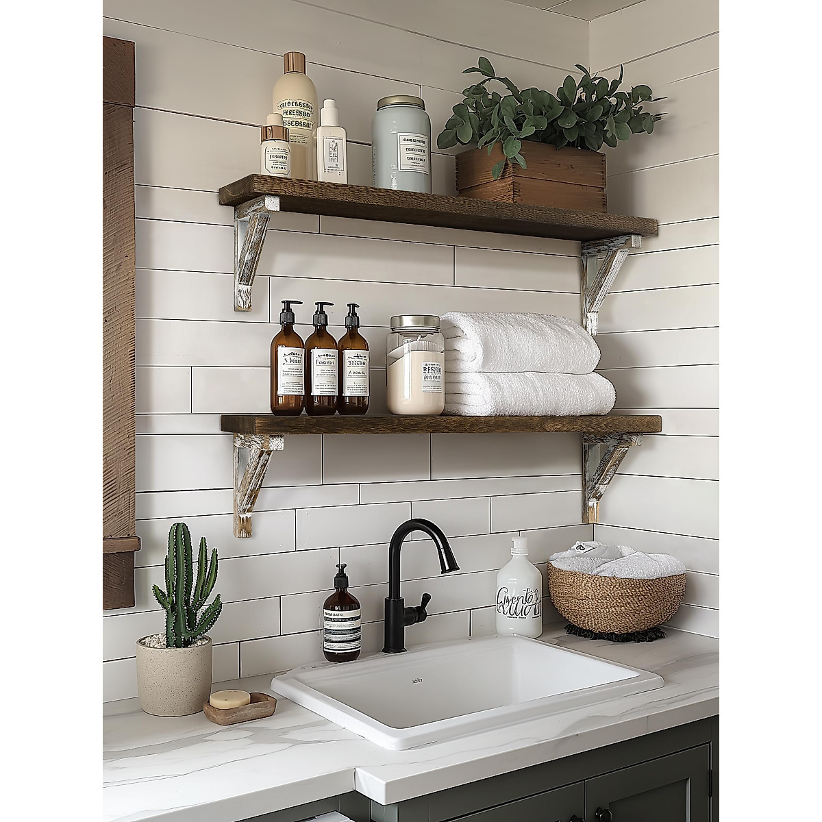 Gronda Bathroom Wall Shelves Over Toilet, 24 Inches Floating Shelves for Wall Rustic Farmhouse Wood Bathroom Shelf Hanging Storage Rack