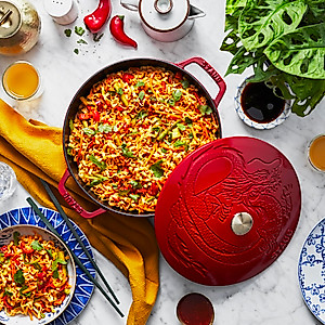 STAUB Specialty Shaped Dutch Cast Iron 3.75-qt Essential French Oven Dragon Lid-Cherry