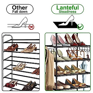 Fixwal 10 Tiers Shoe Rack, Tall Shoe Storage Shelf for 20-24 Pairs of Shoes and Boots, Sturdy Shoe Organizer for Close, Narrow Shoe Shelf with Hooks for Entryway Bedroom Hallway (Black)