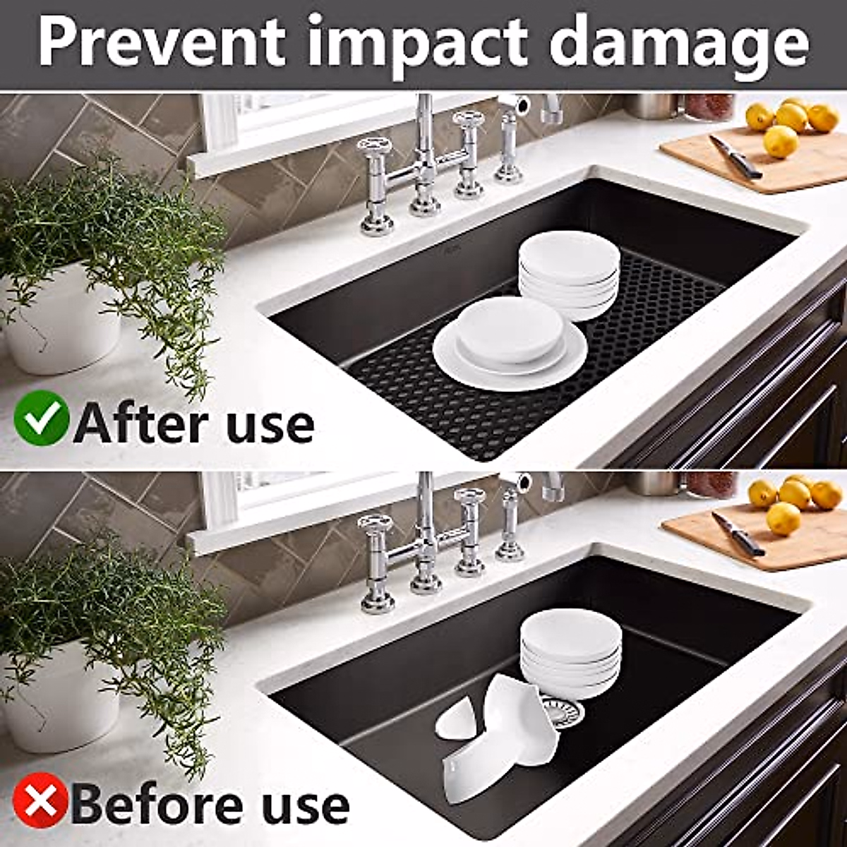 Sink Protectors for Kitchen Sink - YUBIRD 24.8x 13" Sink Mat, Silicone Kitchen Sink Mat for Bottom of Stainless Steel Sink(Black, 24.8"x 13")