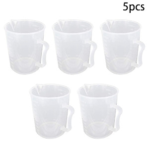 Fielect 1 Liter Plastic Graduated Measuring and Mixing Liquid Beaker Measuring Pour Cup Plastic Graduated Measuring and Mixing for Pouring Cup, 5Pcs