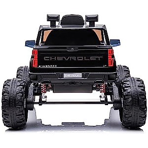 Dakott Chevy Silverado Z71 Trail Boss Monster Truck Four Powerful Motors 12V 4x4 Big Wheels Ride On Monster Truck for Kids.,Black