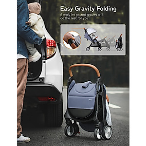 Lightweight Baby Stroller, Besrey Self Folding Travel Stroller Baby Carriage with One-Hand Gravity Fold, Waterproof Canopy, Toddler Compact Stroller with Cup Holder Shock-Absorbing Wheel, up to 50lbs