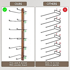 TIPSYTREE Cowboy Hat Rack,6 Pieces with Wooden Board, Metal , Wall Storage Hat Holder Organizer for Hat Collection Room Décor
