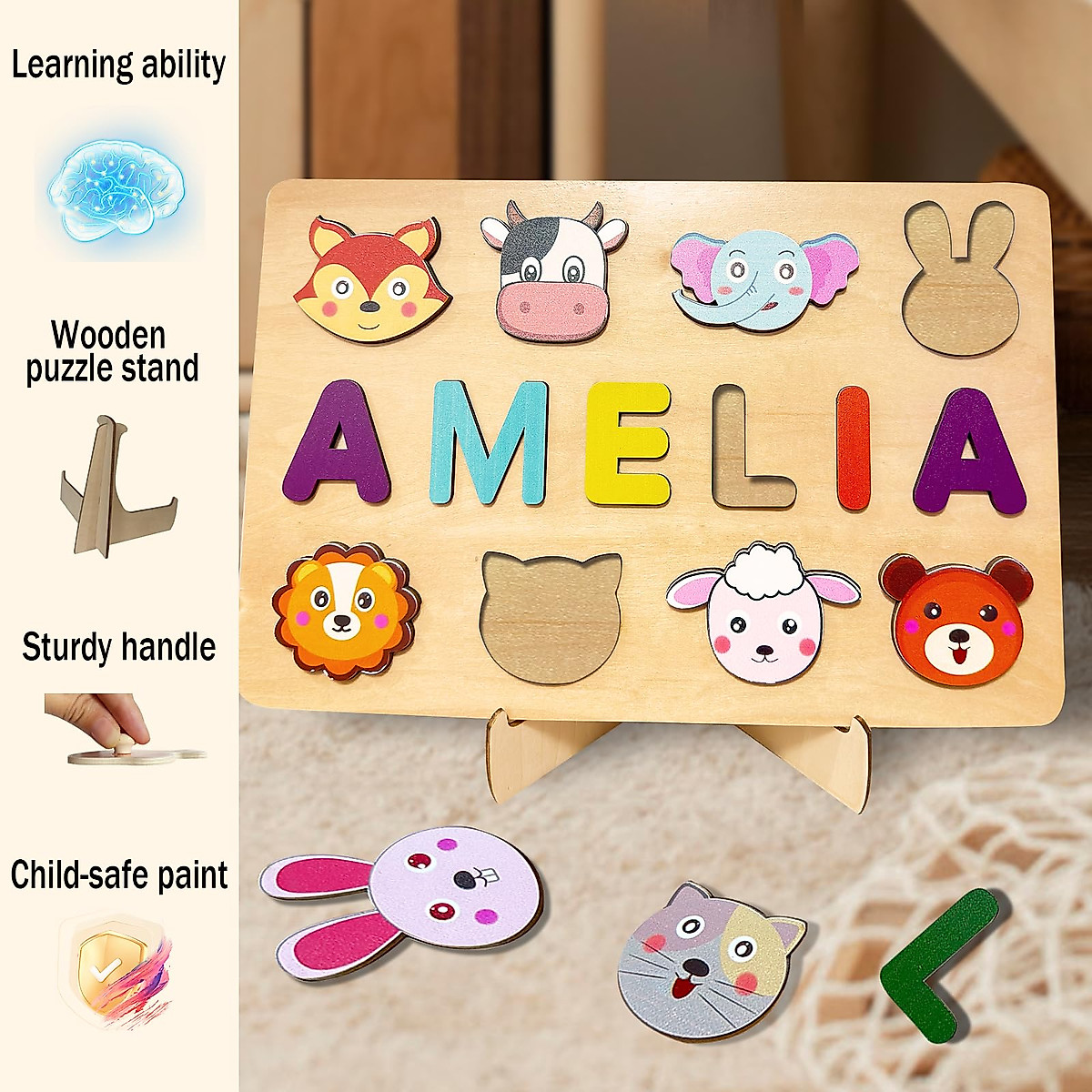 OELTTG Name Puzzle for Kids Personalized, Easter Basket Stuffers, 1st Birthday Gifts,Custom Baby Easter Gifts, Toddler Wooden Puzzles, Early Learning Toys for Baby Boy or Baby Girl