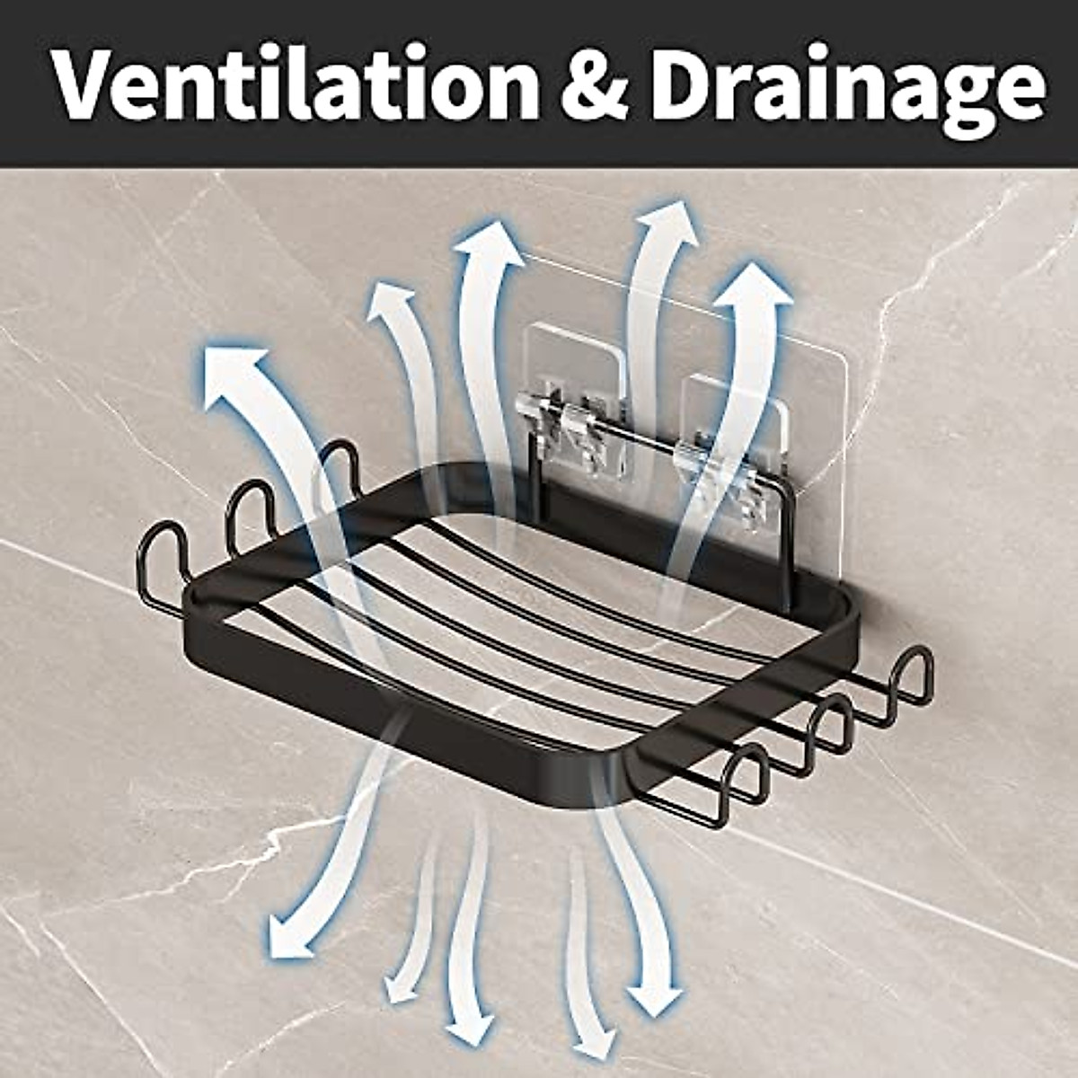 4 Pack Adhesive Shower Caddy, Stainless Steel Shower Organizer Basket Shelf with Hooks, Shower Shelves Wall Mounted for Bathroom & Kitchen Storage (Black)