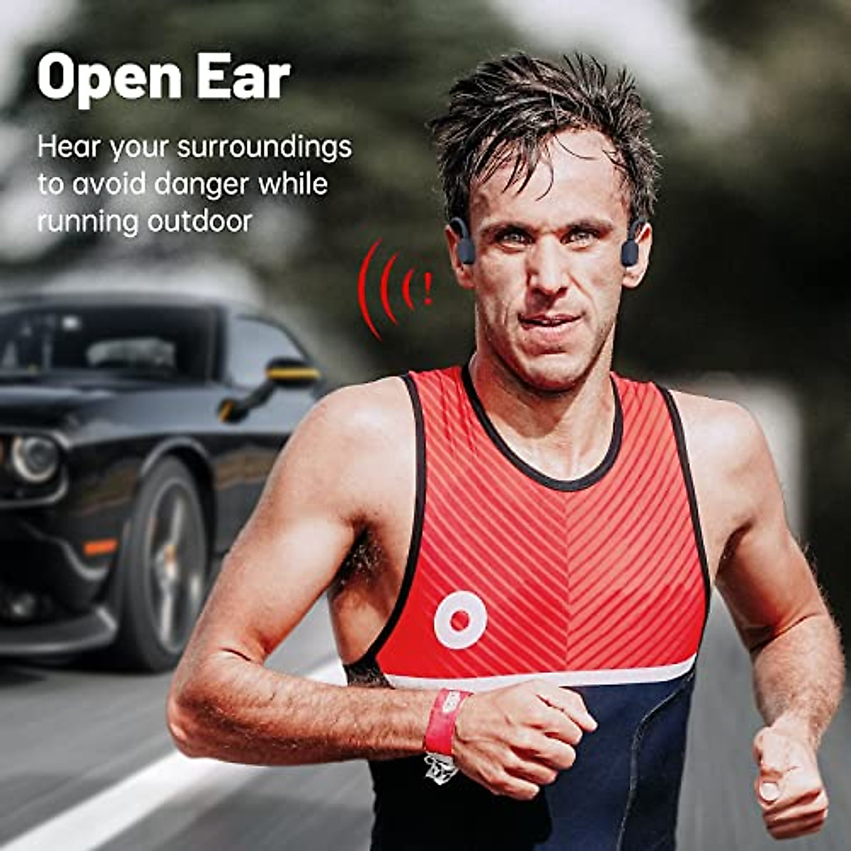 Padmate Open-Ear Air Conduction Headphones Bluetooth Wireless Earbuds with Mic, Sport Headset Bluetooth 5.0 Wireless Earphones for Workouts, Foldable/Lightweight/8Hr Playtime/IP67 Waterproof(Blue)