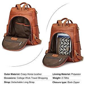 S-ZONE Vintage Genuine Leather Totes for Women Purse Handbag with Anti-thief Backpack Large