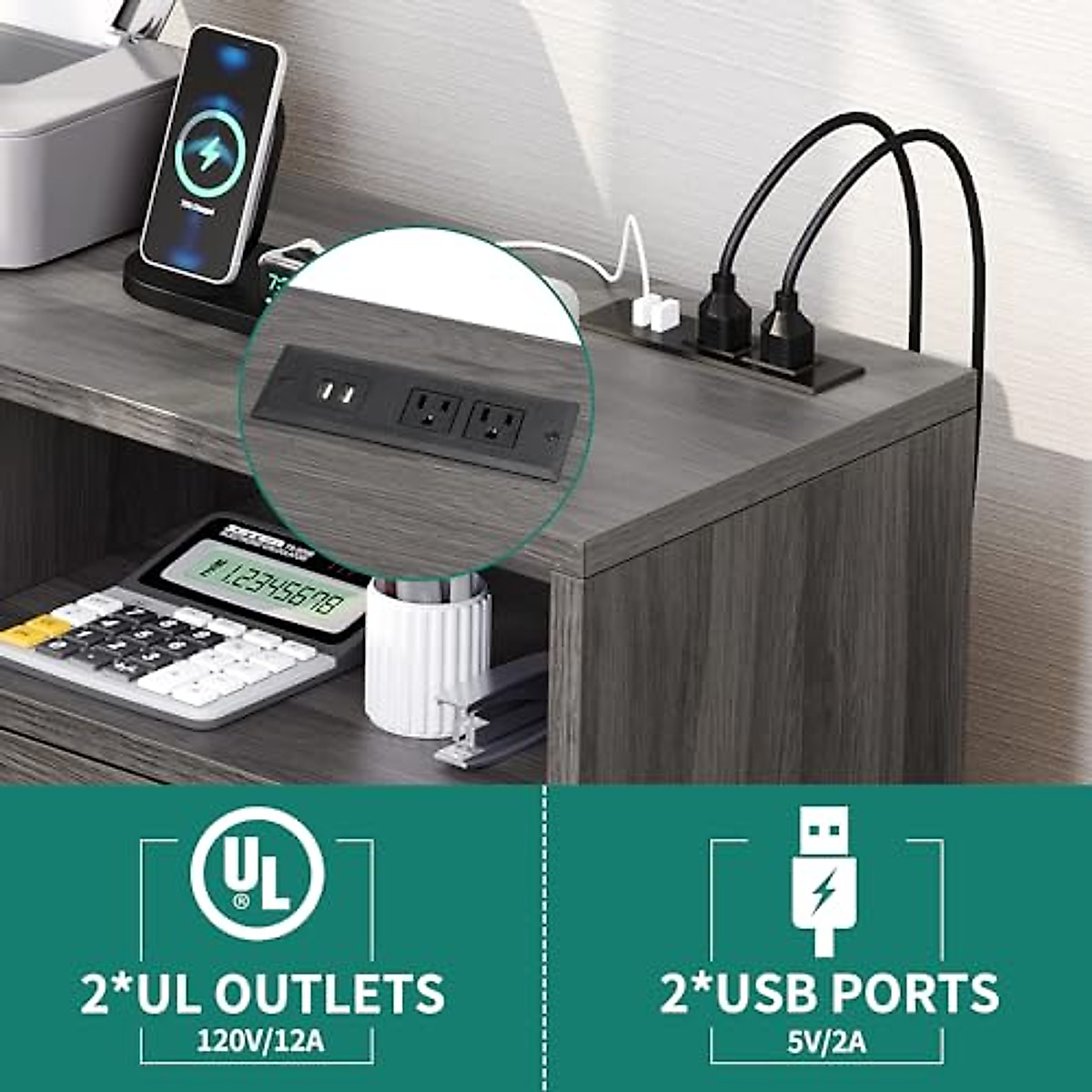 YITAHOME Wood Lateral File Cabinet, 2 Drawer Mobile Storage Cabinet, Fits A4, Letter and Legal, Printer Stand with Open Storage Shelves, Modern Filing Cabinet for Home Office, Grey