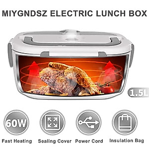MIYGNDSZ Electric Lunch Box - 3 in 1 60W 1.5L Food Warmer for Car Truck Home, Stainless Steel Lunchbox for 12V 24V 110V Household Camping, Portable Heating Heater for Adult with Fork Spoon Bag
