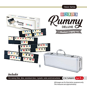 106 Rummy Tiles Game, Rummy Cube Sets Travel Game Outlasting Color with Aluminum Case & 4 Anti-Skid Durable Trays. Board. 106 Tile, 4 Players. Deluxe Edition.
