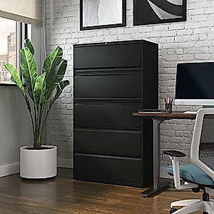 STAPLES 21754D Hl8000 Commercial 5-Drawer Lateral File Cabinet, Locking, Letter/Legal, Black, 36-W