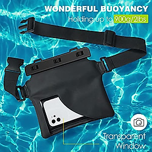 MoKo Waterproof Phone Pouch Fanny Pack, Floating Dry Bag for Swimming Kayaking Snorkeling, Compatible with iPhone 14 13 12 11 Pro Max X/Xr/Xs Max, Galaxy S21 Ultra/S9/Note 10 Plus, Black