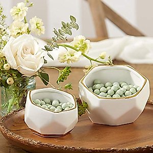 Kate Aspen Geometric Ceramic Planters Decorative Bowls, Small & Medium (Set of 2) , White