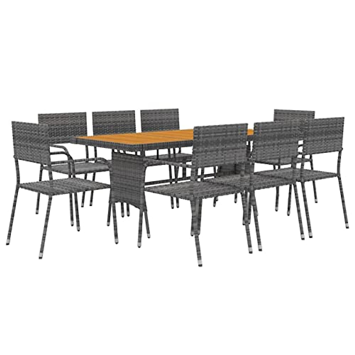 Tidyard 9 Piece Patio Dining Set Acacia Wood Tabletop Dining Table with 8 Garden Chairs Poly Rattan Conversation Set for Balcony, Yard, Deck, Lawn, Outdoor Furniture