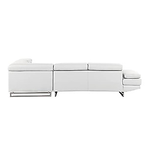 Blackjack Furniture Union Modern Faux Leather Sofa with Adjustable Headrests, Chaise, Elegant Tufted Seat, High-Density Foam and Stainless Steel Legs, Right Facing Sectional, White