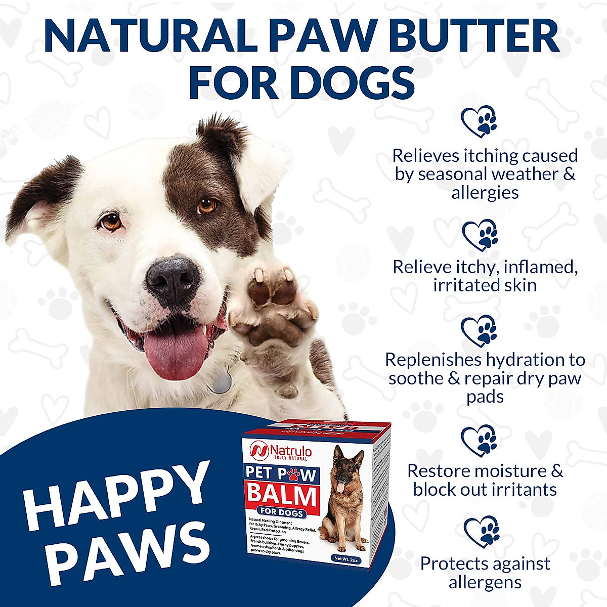 Natrulo Pet Paw Balm for Dog - Natural Healing Ointment for Itchy Paws, Grooming, Allergy Relief, Repair, Pad Protection – Soothing Unscented Shea Butter Moisturizer for Itching, Dryness, Licking 2oz