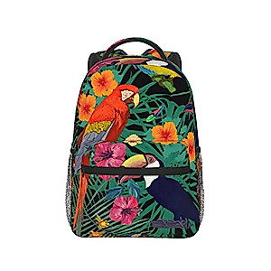 School Backpack Daypack Toucan Bird Parrot Tropical Plant School Bookbag College Laptop Backpack Casual Travel Bag Fashion Hiking Camping Daypack For Teens Women Men
