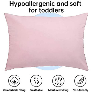 Aisawate Toddler Pillow with Pillowcase - 13X18 Soft Organic Cotton Travel Pillows for Sleeping - Machine Washable - Toddlers, Kids, Child - Perfect for Toddler Cot, Bed Set（Pink）