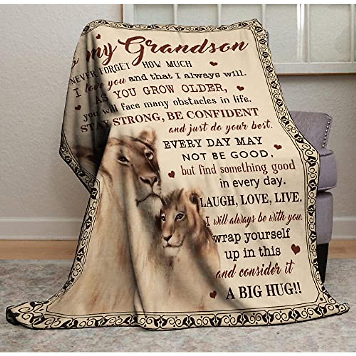 Muxuten Grandson Gifts Blanket - Grandson Gifts from Grandma - Gifts for Grandson - Grandson Gifts from Grandpa/Nana - Grandson Birthday Gift - Graduation Party Gift Ideas Decor Throw Blankets 60"X50"