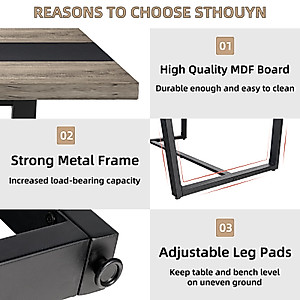 STHOUYN 71" 6ft Large Dinner Table for 6 8 Seat Dining Room Table, Rectangular Farmhouse Modern Kitchen Long Black & Grey Industrial Conference (Grey)