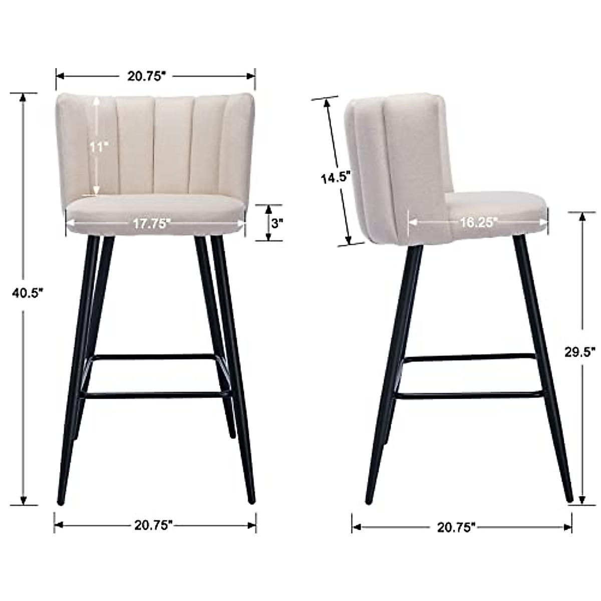 Kmax 30 Inch Bar Stools Set of 2 Modern Fabric Bar Stools with Black Footrest Petals Seat for Kitchen Island&Bar, Beige