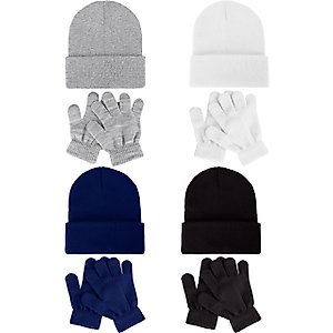 Gnodio 8 Pack Kids Beanie Hats and Gloves Set Kid's Knitted Beanies Hat Winter Gloves for Boys Girls