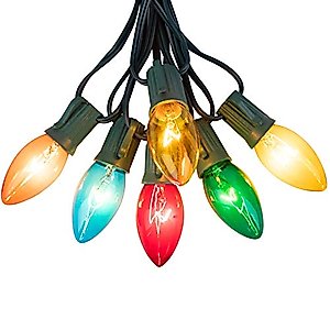 50 Feet C9 Bulb String Lights Outdoor Multicolored Christmas Lights Green Wire for Outdoor Patio Room Christmas Tree Party Backyard Decoration, E17 Base, 50 Bulbs