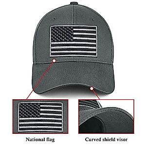 KIRAAT 3 Pack American Flag Baseball Cap Unisex,Low Profile USA Plain Dad Hat for Men＆Women (Black＆Grey＆Green)