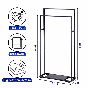 Standing Towel Racks for Bathroom, 39'' Tall 2 Tier Bathroom Towel Rack Stand with Storage Shelves, Modern Standing Pool Towel Drying Rack for Outdoor, Black Blanket Holder, ALHAKIN