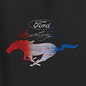 Ford Mustang Shirt USA Flag Mustang Emblem Cars and Trucks Womens Slim Fit Junior Tee, Black, Large