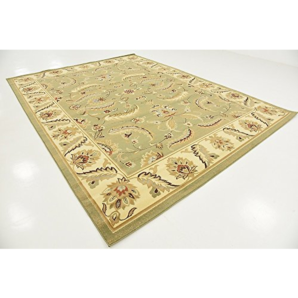 Unique Loom Voyage Collection Traditional Oriental Classic Intricate Floral Design Area Rug, 9 ft 12 ft, Light Green/Ivory