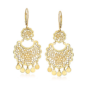 Ross-Simons Italian 14kt Yellow Gold Filigree Drop Earrings