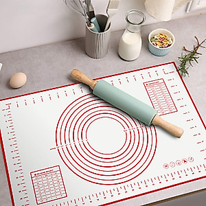KUFUNG Silicone Baking Mats Non-Slip Pastry Mat Countertop Protector Fondant Mat for Rolling Dough Pie Crust Pizza and Cookies (24 x 16 Inch, Red)