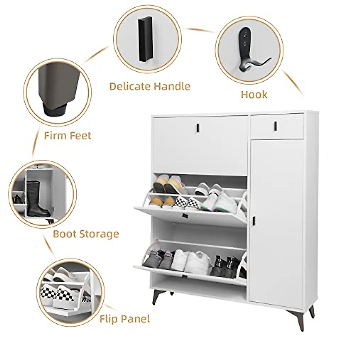 ARTETHYS Shoe Cabinet-Freestanding Shoe Storage Cabinet 22 Pair Shoe Rack Storage Organizer with 3 Flip Drawers-White Modern Shoe Organizer Cabinet with Doors for Entryway