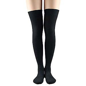 Women Non Slip Thigh High Socks Fashion Tube Stockings above Knee Cosplay Socks (One Size, A 1 Pack Black)
