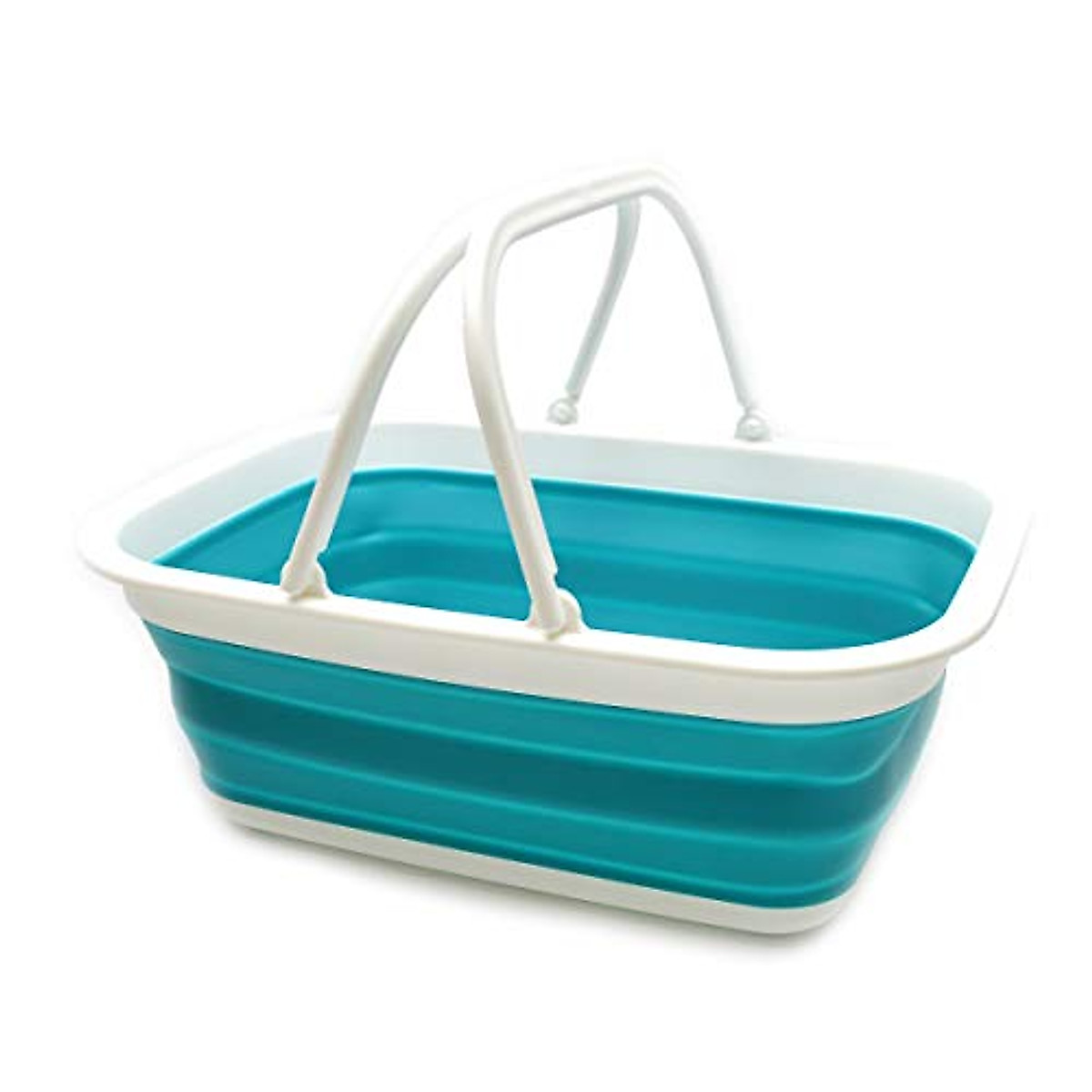 SAMMART 15.5L (4.1 Gallon) Collapsible Tub with Handle - Portable Outdoor Picnic Basket/Crater - Foldable Shopping Bag - Space Saving Storage Container (Bright Blue)