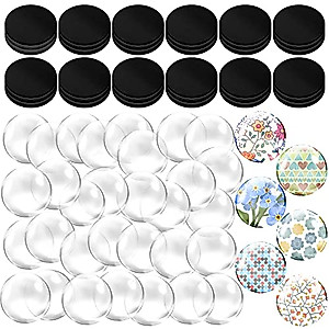 72 Pieces Craft Magnets Glass Ceramic Ferrite Magnet with Adhesive Backing and Transparent Clear Glass Cabochons for DIY Craft Fridge Refrigerator Magnets Pendants(Round,1 Inch)
