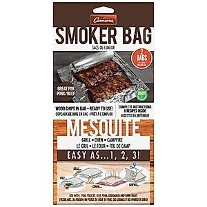 Mesquite Smoker Bags 2 Pack (11"x12" ea) - Easily Infuse Natural Smoky Wood Flavor into Food w/Any Over or BBQ Grill - Wood Chips Built Inside Ready for Indoor Outdoor Use - Great Father's Day Gift