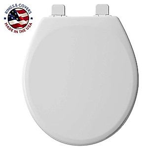 MAYFAIR 843SLOW 000 Lannon Toilet Seat will Slow Close and Never Loosen, ROUND, Durable Enameled Wood, White