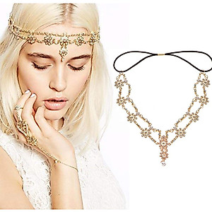 Unsutuo Hair Jewelry Head Chain Wedding Bohemian Floral Headband Elastic for Women and Girls… (Gold)