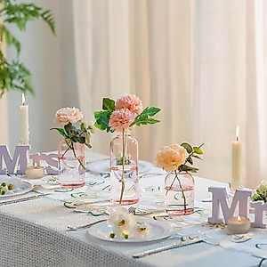 Glasseam Bud Vase Set of 6, Cute Pink Flower Vase Decor, Decorative Small Vases for Flowers, Unique Flower Vases for Centerpieces, Modern Cylinder Vases for Wedding Dining Table Decorations