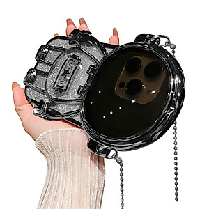 for iPhone 14 Pro Max Case with Kickstand Mirror Lanyard Shoulder Strap Cute 3D Astronaut Lens Camera Protection Girls Women Hidden Stand TPU Clear Cover Protector for iPhone 14 Pro Max (14 Pro Max)