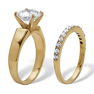 PalmBeach Yellow Gold Ion-Plated Stainless Steel Round Cubic Zirconia Bridal Ring Set Sizes 6-10 Size 7