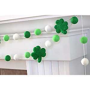 Shamrock St. Patrick's Day Felt Ball Garland- Green, White- 1" (2.5 cm) Wool Felt Balls