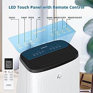 Acekool Portable Air Conditioner 14,000 BTU 3-IN-1 Quiet AC Unit with Remote Control, Built-in Dehumidifier, Fan, Auto, Sleep Modes, Cools Room up to 750 sq. ft, Exhaust Hose & Window Kit, 24H Timer
