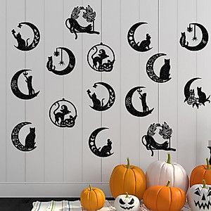 Cheerdecor Gothic Witch Halloween Decorations - 24PCS Black Halloween Party Decorations Witch Moon Cats Spider Halloween Baby Shower Birthday Party Wedding Decorations Chic House Indoor Hanging Decor