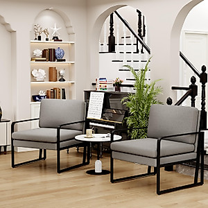 Andeworld Modern Accent Chair, Mid Century Living Room Armchair, Upholstered Linen Sofa Side Chair with Metal Legs for Reading,Lounging,Bedroom Apartment,Grey