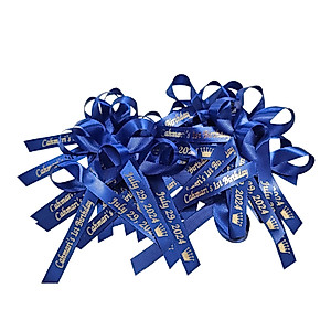25 Personalized Ribbons Assesmbled Bows Custom Bridal Shower Favor Party Favors Wedding Bridesmaid Memorial Ribbons Funeral Baby Invitations Mis XV años Quinceanera (Royal Blue)